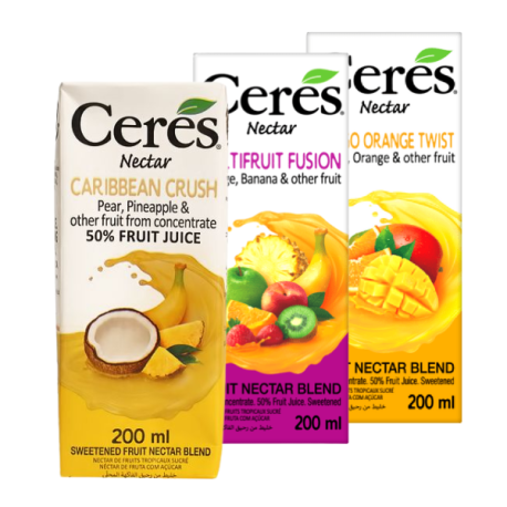 CERES NECTAR 50% 200ML (Caribbean crush, orange mango twist, multifruit ...